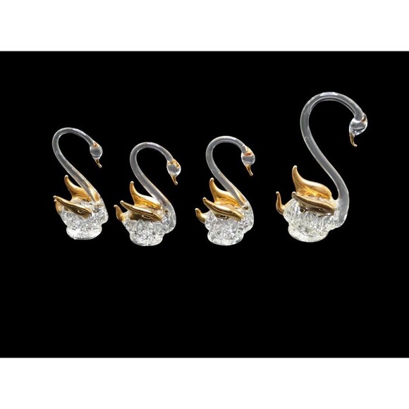 Accents | Set Of 4 Spun Glass Swans Clear With Gold Trim 275 And 225 ...